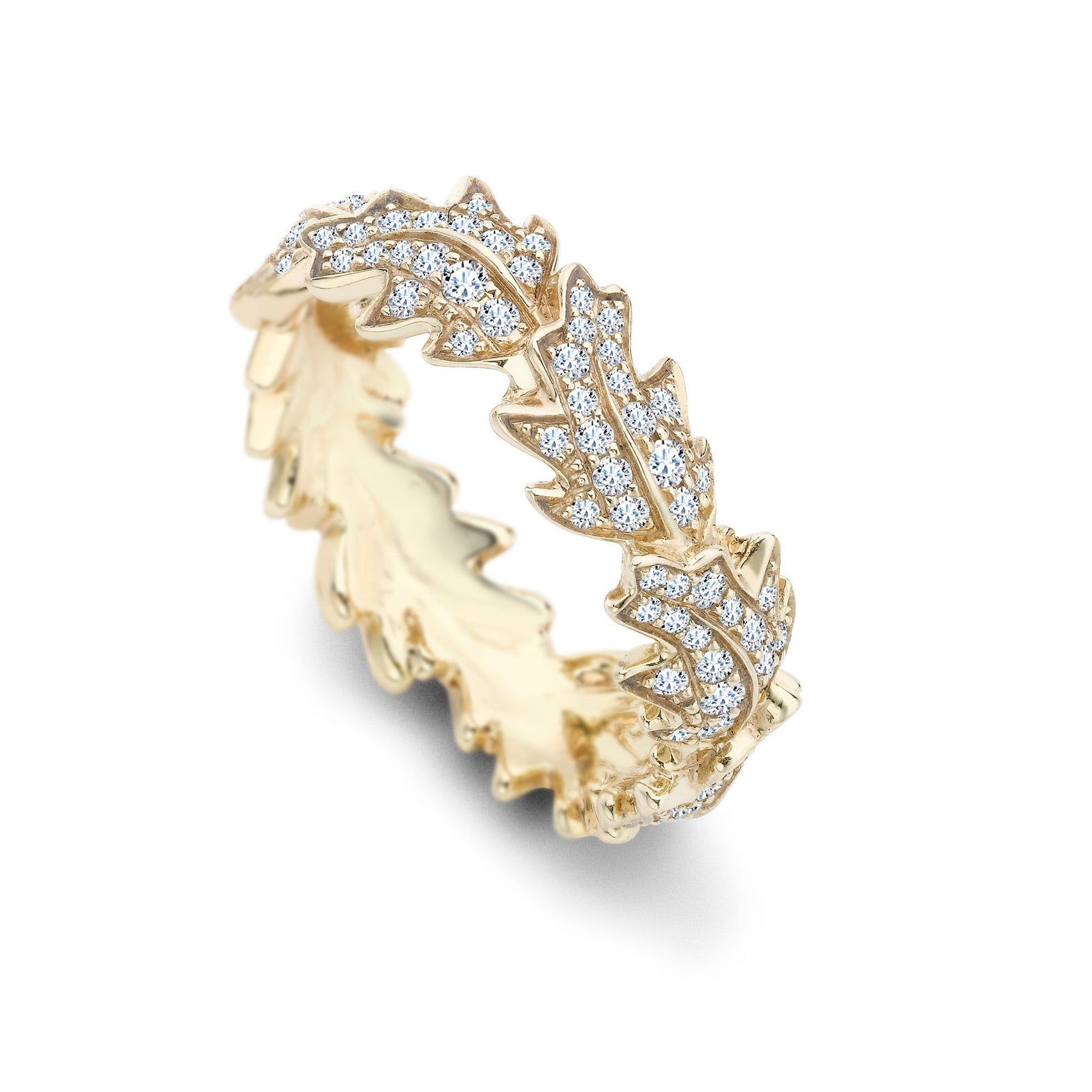 Woodland Oak Leaf Ring in 18ct Yellow Gold with Diamonds – Asprey London
