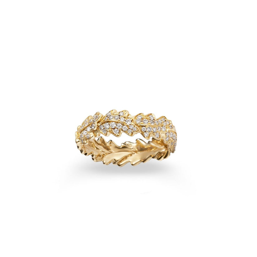Woodland Oak Leaf Ring in 18ct Yellow Gold with Diamonds – Asprey London